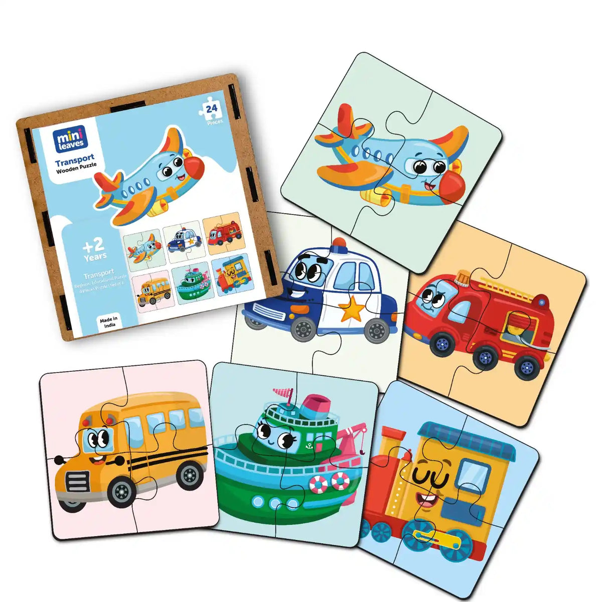 Transport 4 pieces wooden Puzzles (2-4Years) – Mini Leaves