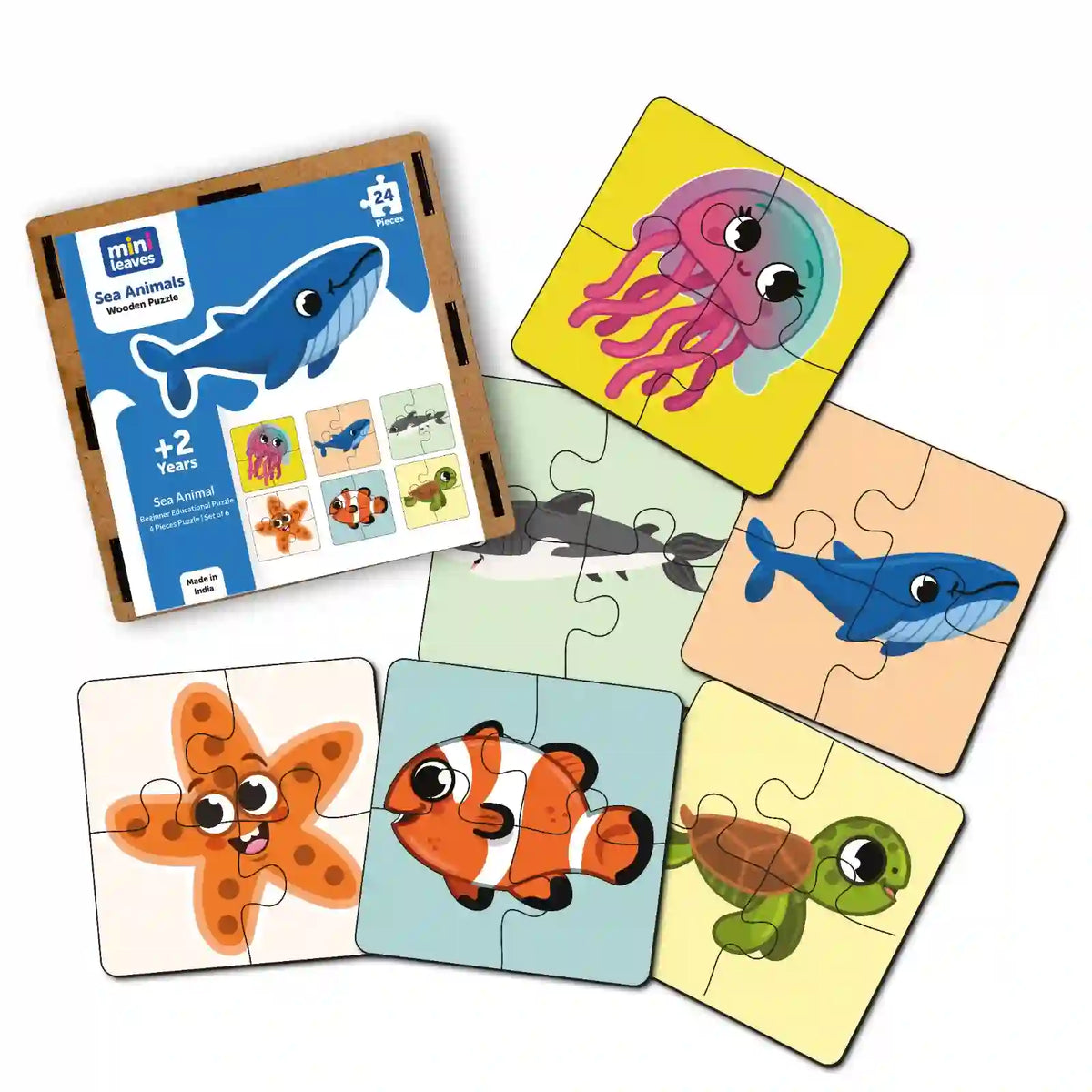 Ocean Animals 4 Piece Wooden Puzzles 2+ Years – Mini Leaves