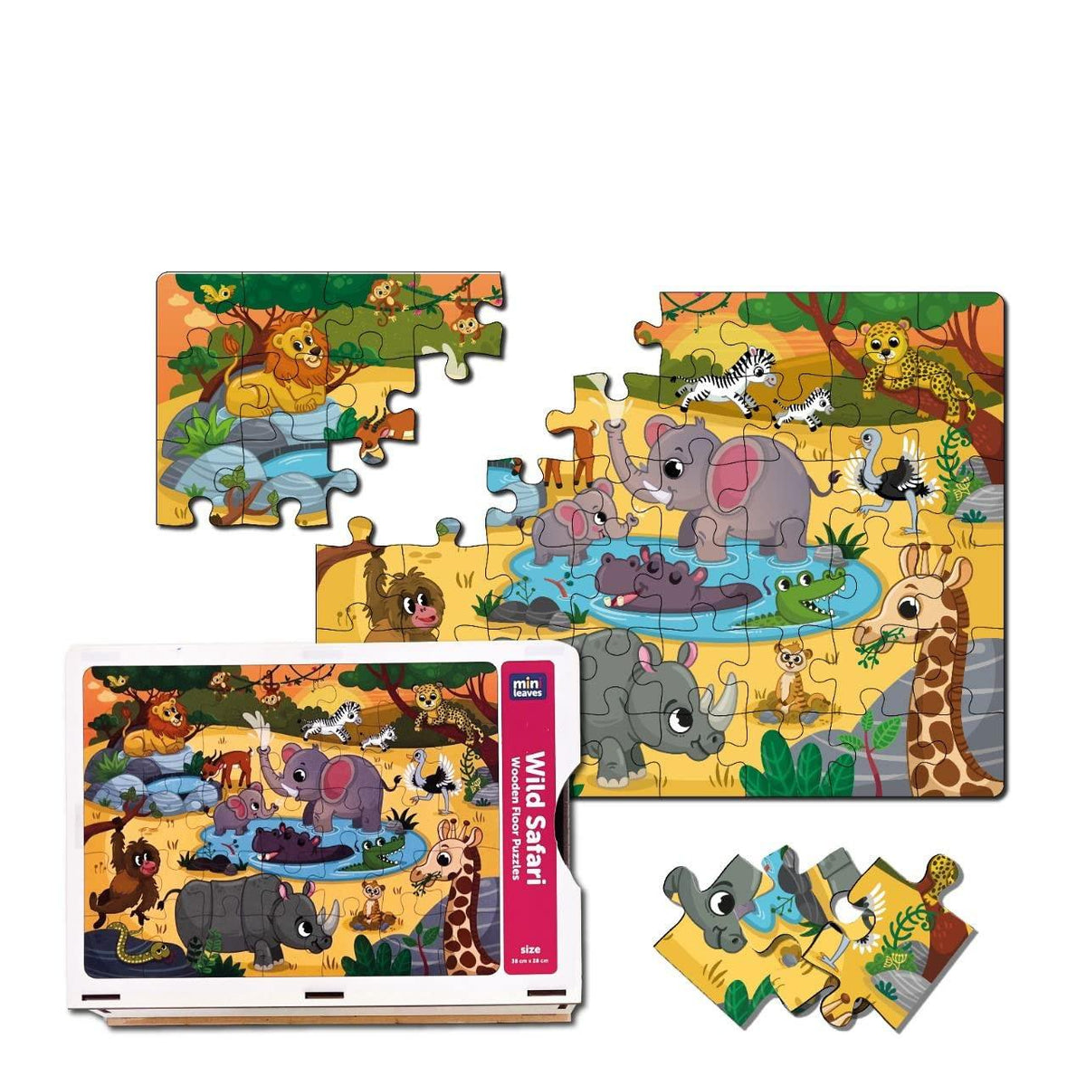Wild Safari 48 Pieces Wooden Floor Puzzles – Mini Leaves
