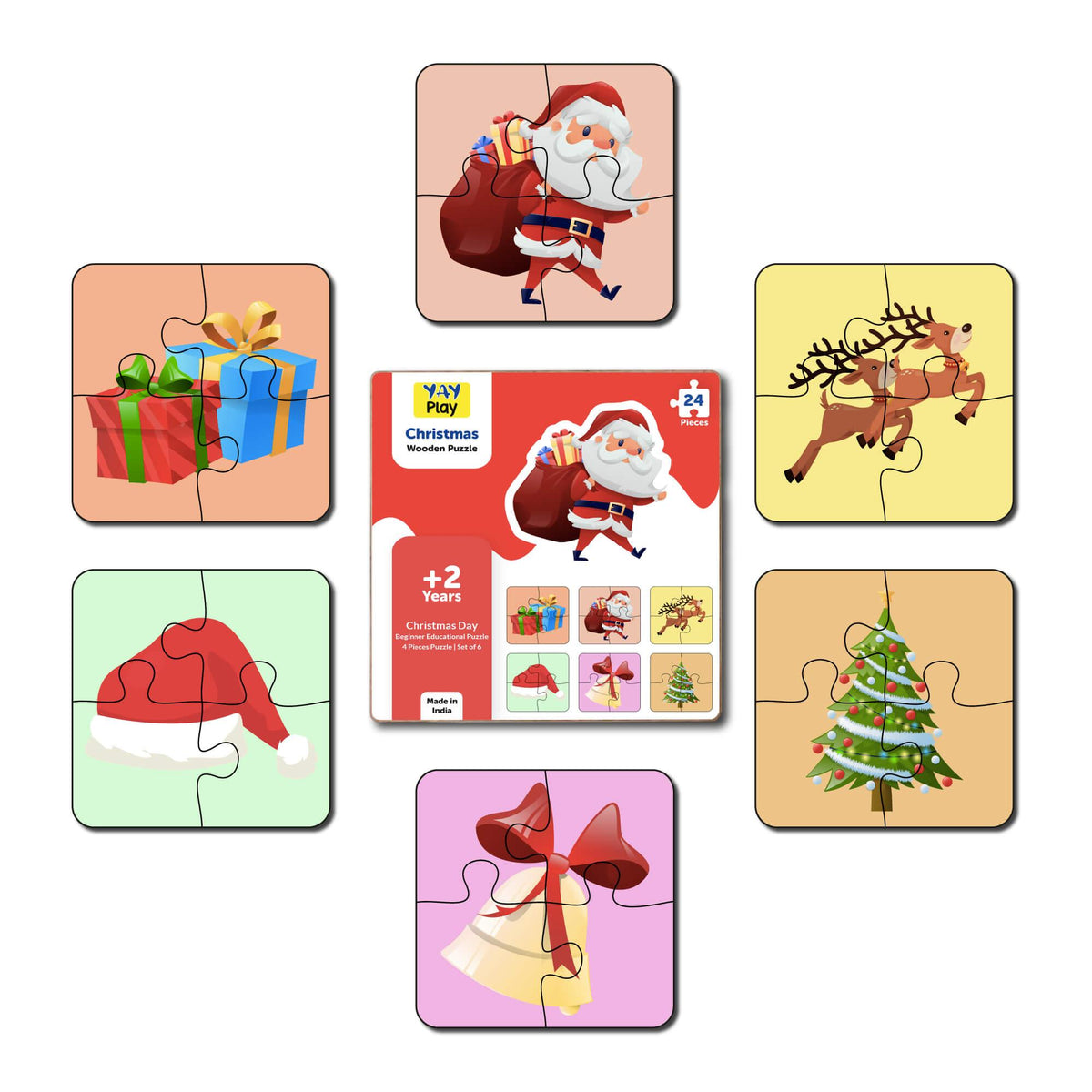 Christmas 4 Pieces Wooden Puzzles 2+ Years – Mini Leaves