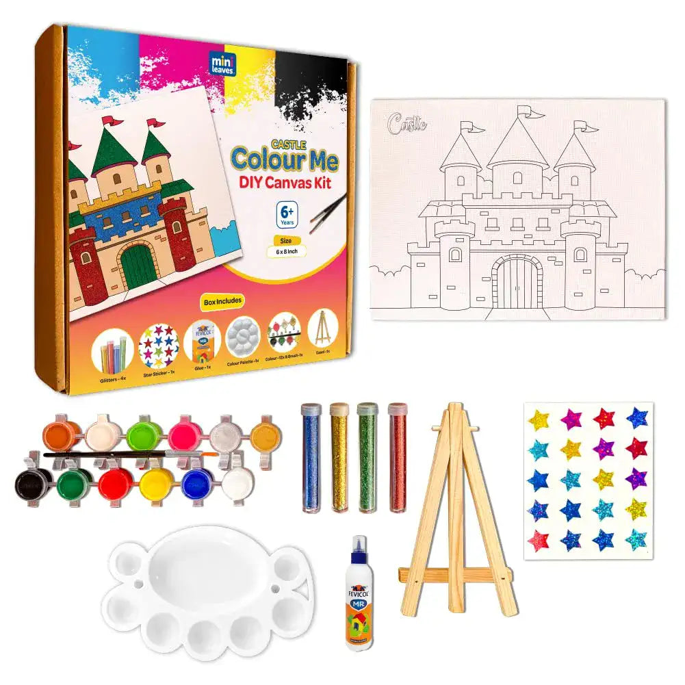 Colour Me Castle DIY Canvas Art Kit 8 x 6 Inch with Wooden Easel for 6 ...