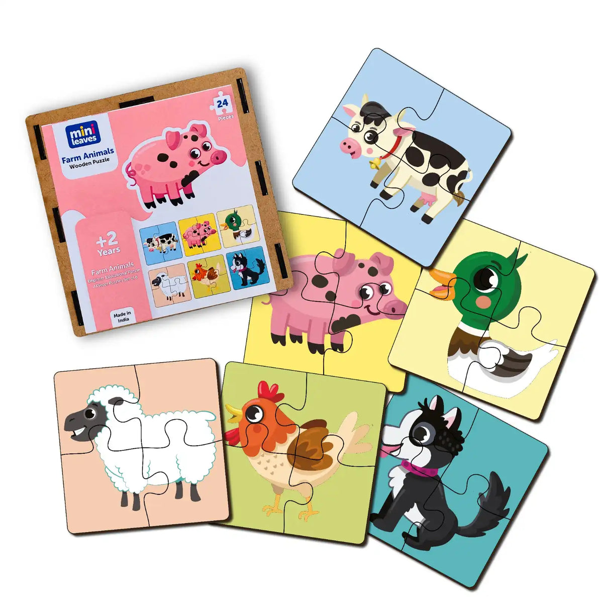 Farm Animals 4 Piece wooden Puzzle 2+ Years – Mini Leaves
